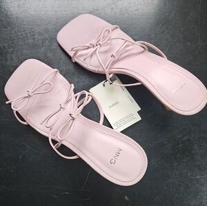 Mango | Shoes | Bow Kitten Heel Leather Pastel Pink Strappy Sandal ...